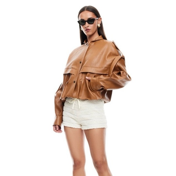 Lioness | Jackets & Coats | Lioness Madame Brown Leather Cropped Jacket ...